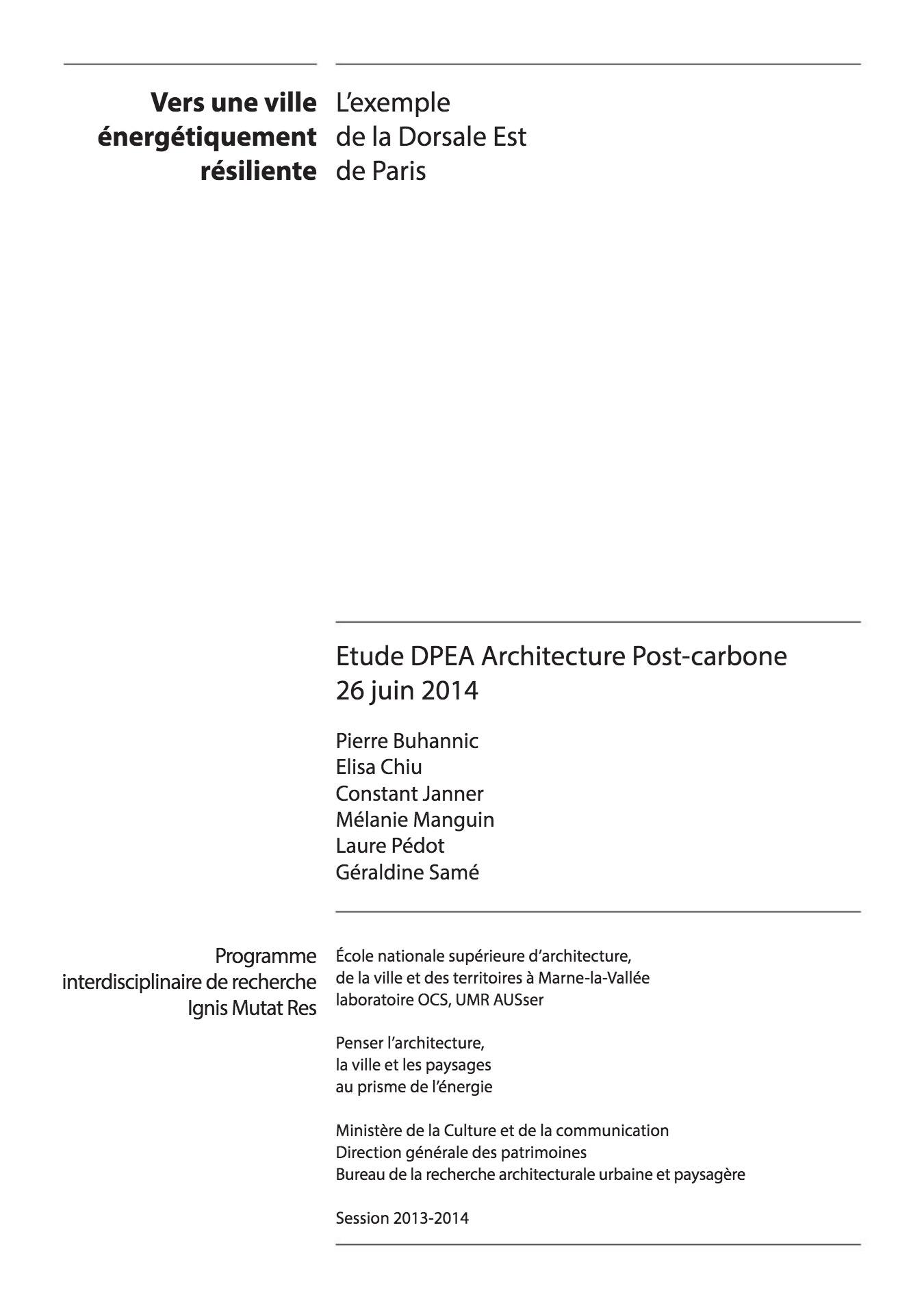 Ensa Paris-Est — IMR : Vers une ville énergétiquement résiliente